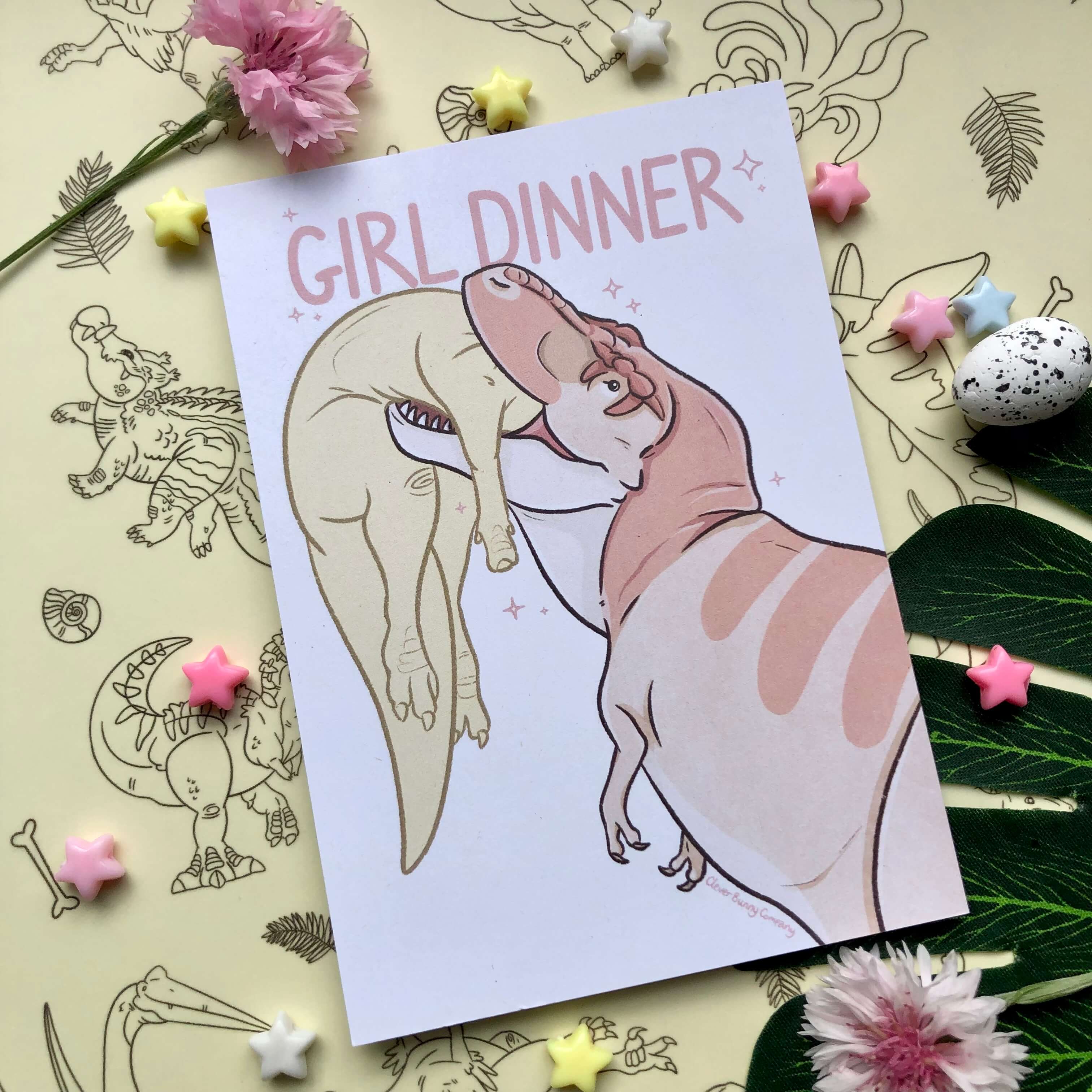 (Preorder) Girl Dinner Tyrannosaurus Rex Art Print – Clever Bunny Company